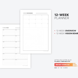 12 Week Planner, Vision Board Overview, Productivity Calendar, Daily ...
