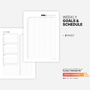 Weekly Goals, Schedule Planner, Printable Work Week Productivity ...