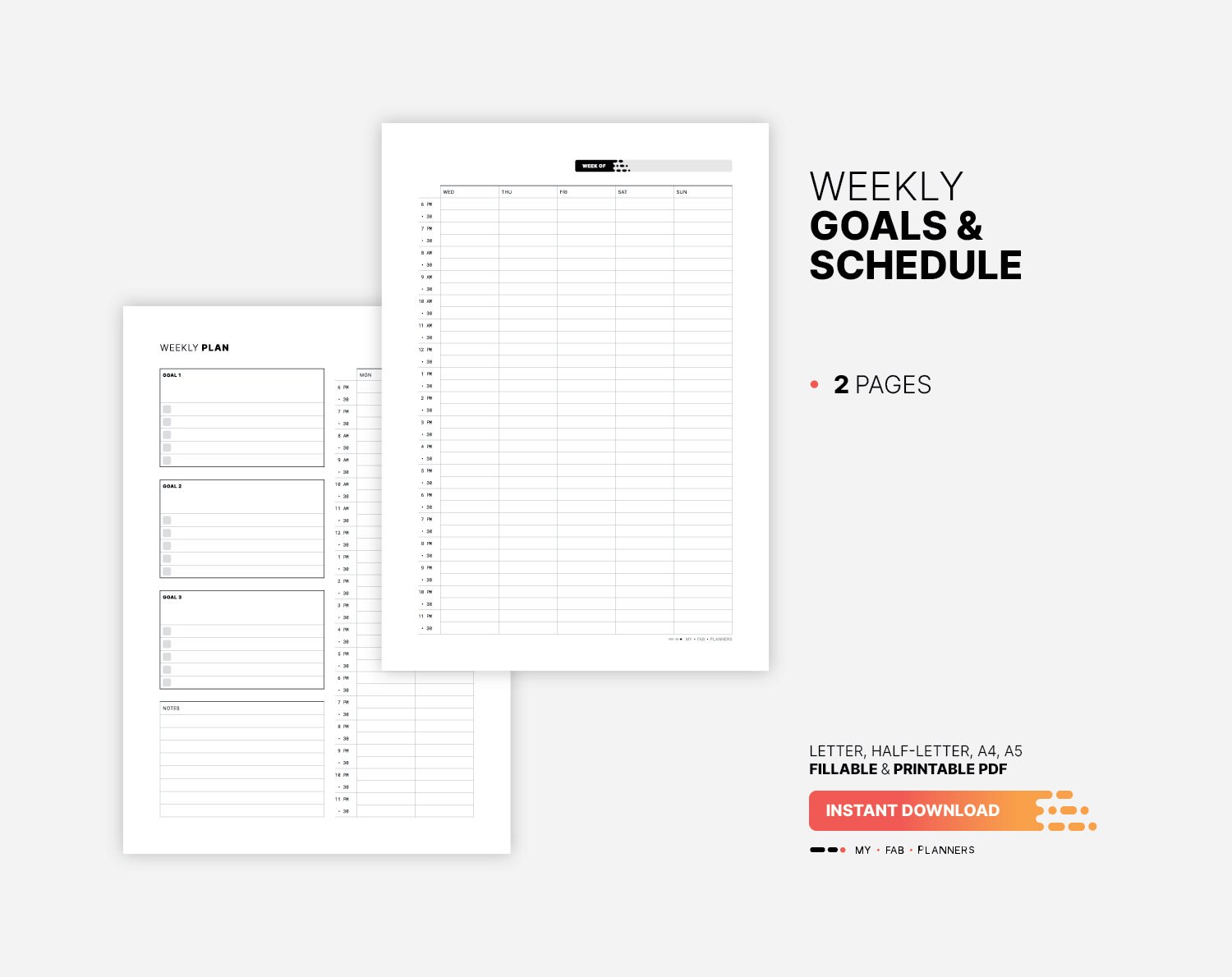 Weekly Goals Schedule Planner Printable Work Week - Etsy