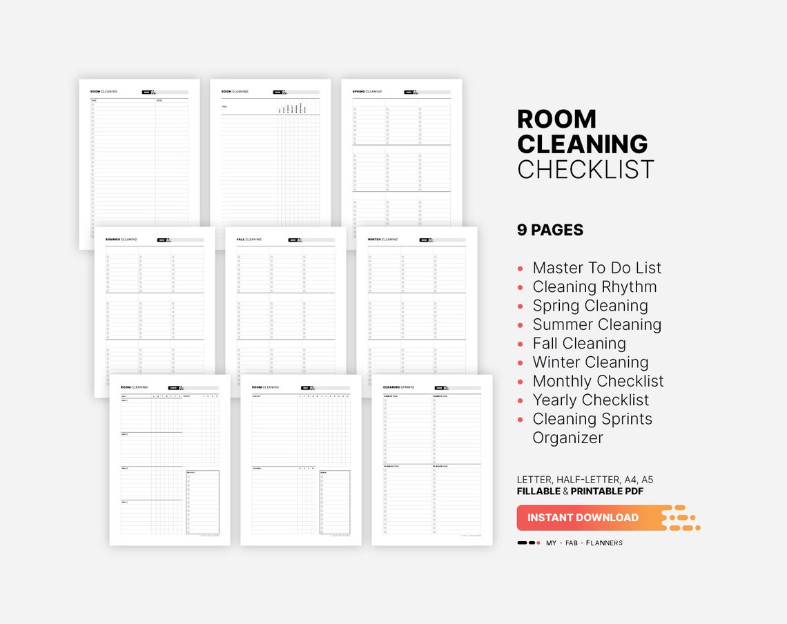Room Cleaning Template, Printable Home Checklist, Fillable Daily ...