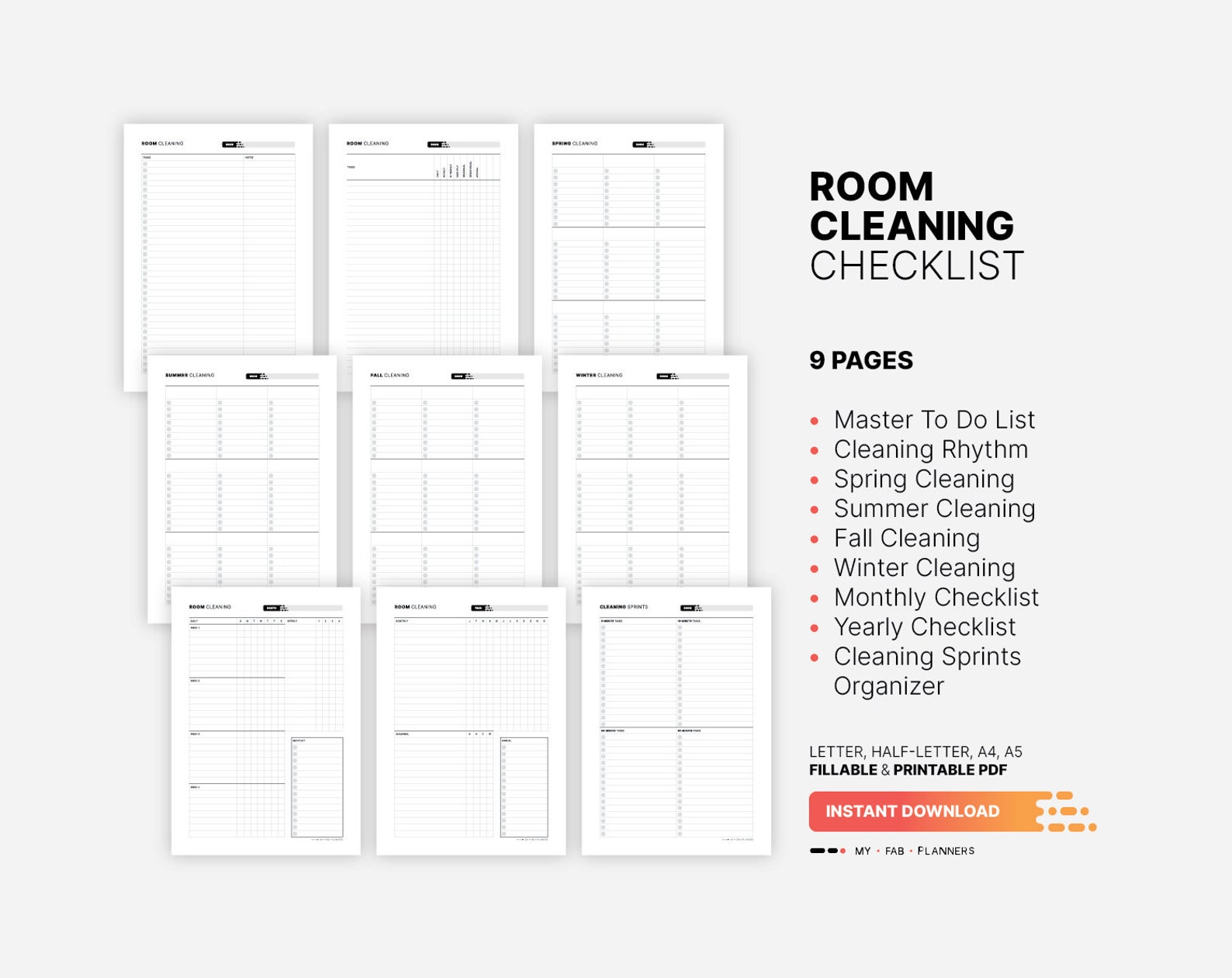 Room Cleaning Template, Printable Home Checklist, Fillable Daily ...