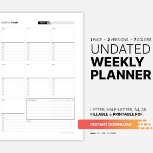 Undated Weekly Planner, Fillable Things to Do List, Printable Work ...