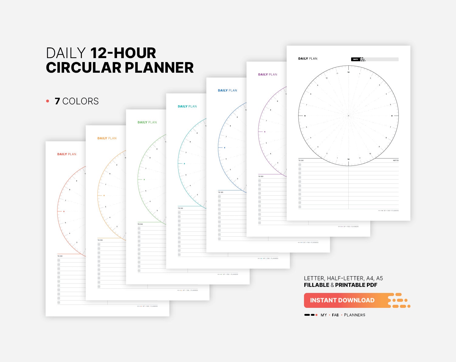 Daily 24-hour Circular Chart, Printable Visual Planner, Fillable Routine Time Blocking, Circle ...