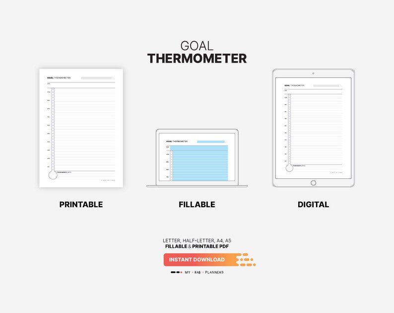 Goal Thermometer Chart Sheet, Goals Crusher Action Plan, Tracker, Meter ...