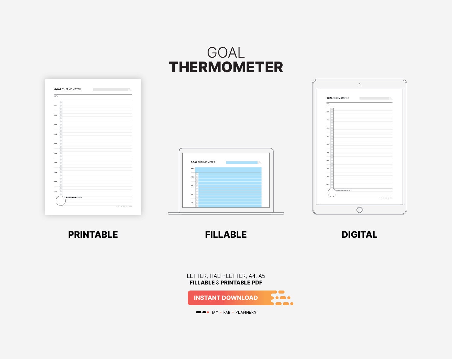 Goal Thermometer Chart Sheet, Goals Crusher Action Plan, Tracker, Meter ...