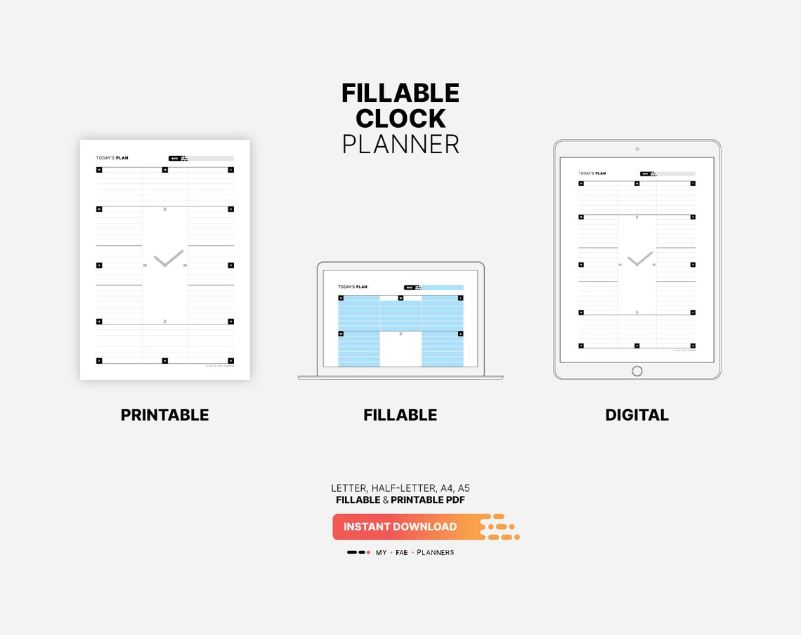 Fillable Clock, Daily Routine & Rhythm Schedule Planner, Undated ...