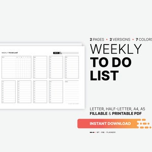 Weekly to Do List Planner, Printable Task List Chart, Productivity ...