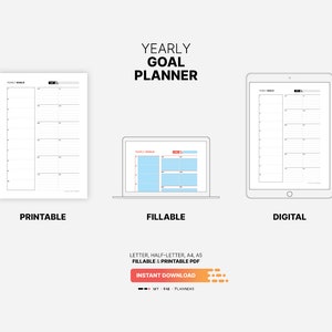 Yearly Goal Planner, Top 10 Life Goal List, Setting, Fillable Undated ...