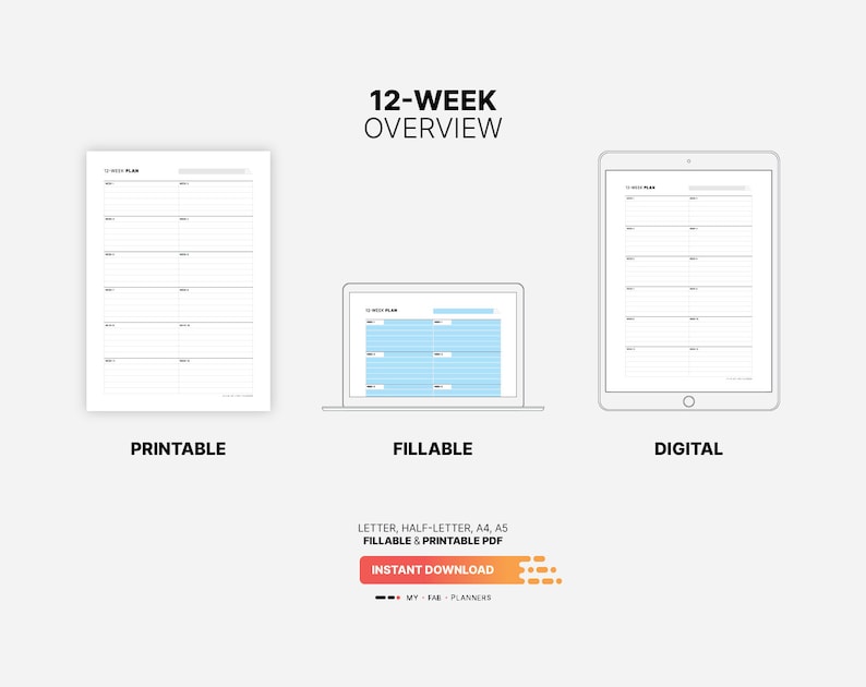 12 Week Overview Planner Fillable Goal Setting Goals Action | Etsy