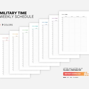 Military Time Weekly Schedule, Printable Fillable PDF (US Letter, A4 ...