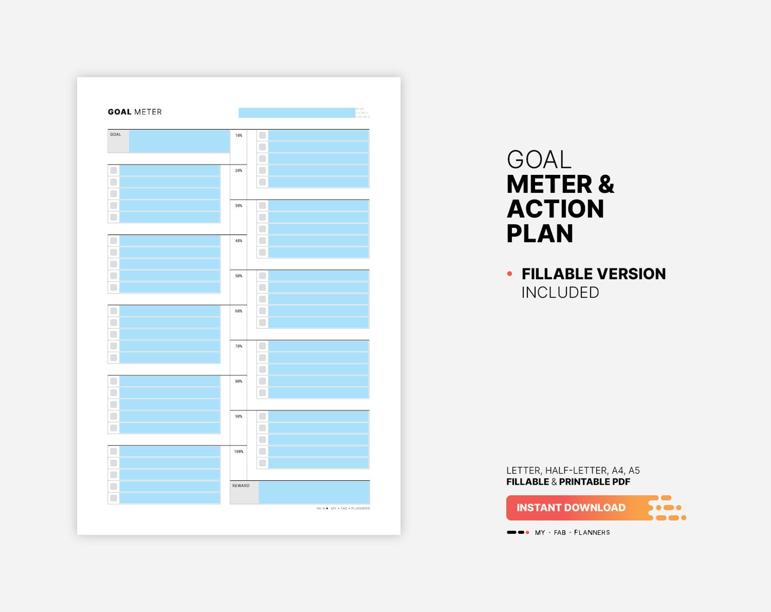 Goal Meter & Action Plan, Printable Thermometer, Vision Board, Goals ...