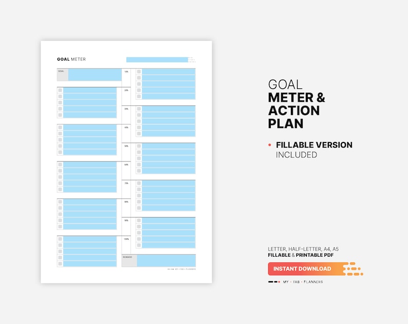 Goal Meter & Action Plan, Printable Thermometer, Vision Board, Goals ...