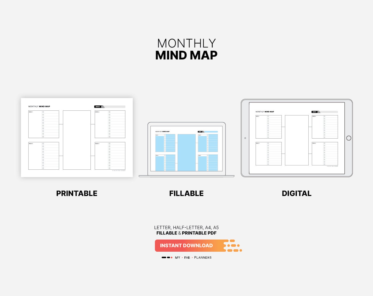 Monthly Mind Map, Printable Weekly Things to Do List, Fillable Project ...