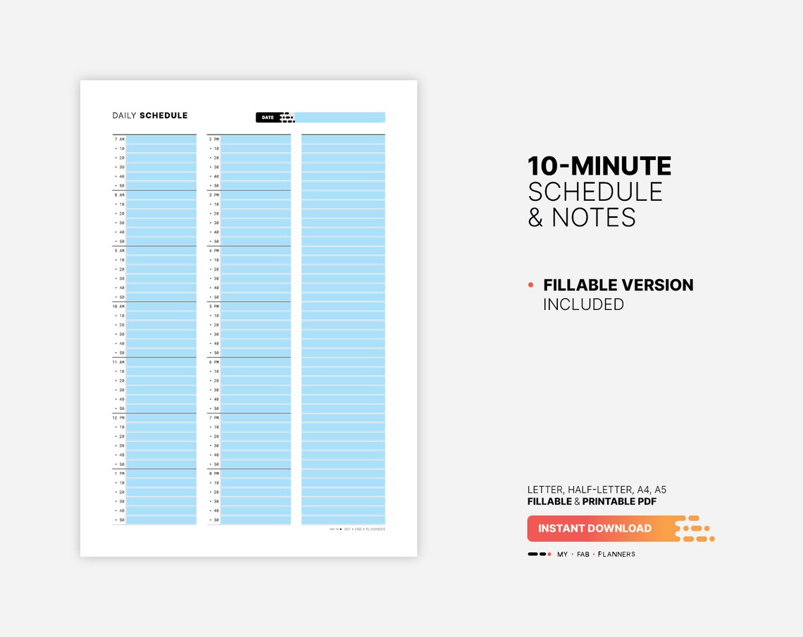 Daily 10-minute Schedule, Printable Time Management, Undated Digital ...