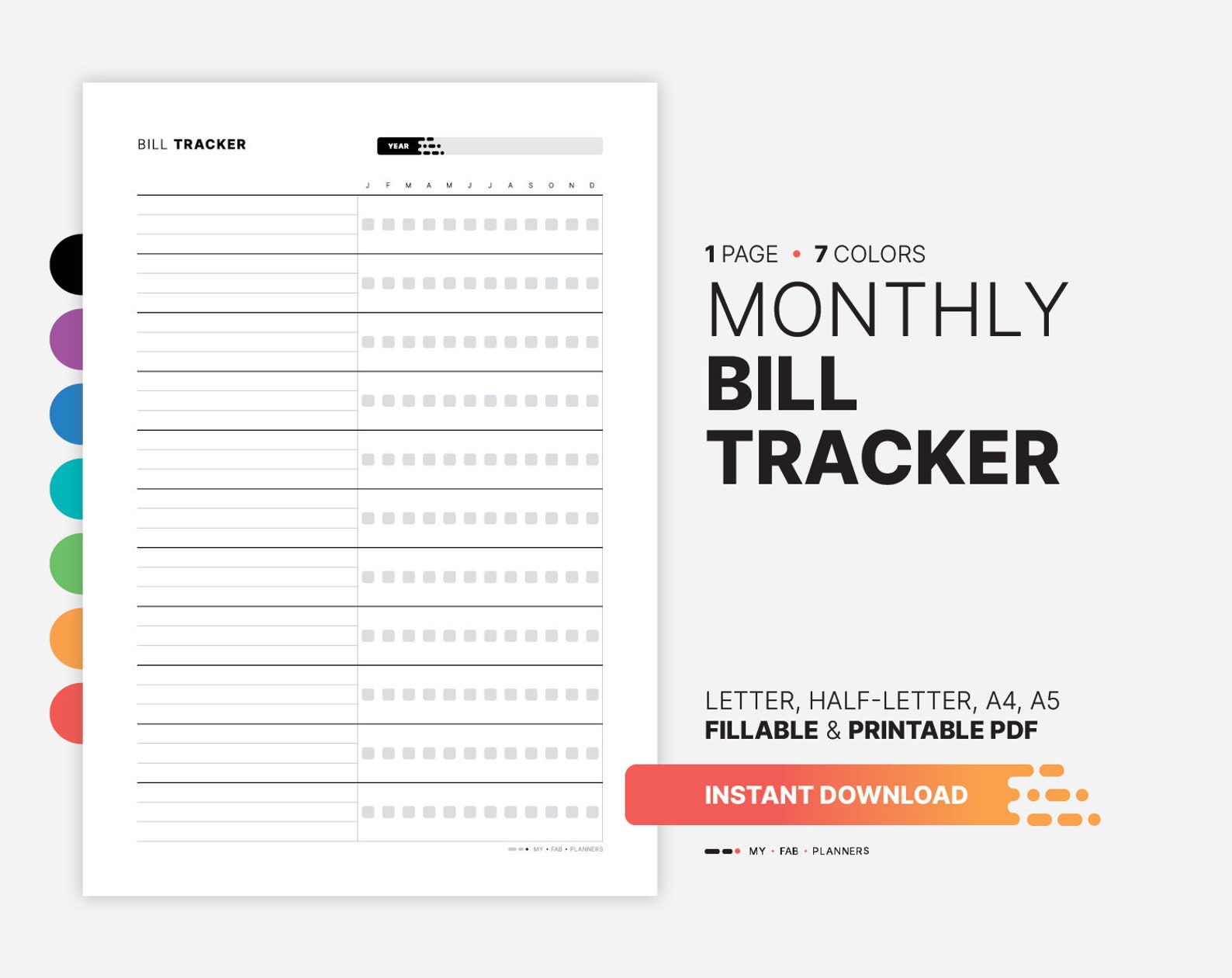 Monthly Bill Tracker, Fillable Financial Planner, Bills Due & Payment ...