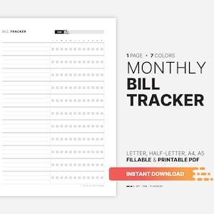 Monthly Bill Tracker, Fillable Financial Planner, Bills Due & Payment ...