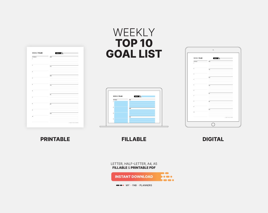 Weekly Top 10 Goal List, Goals Mapping, Setting & Review, Week Ahead ...