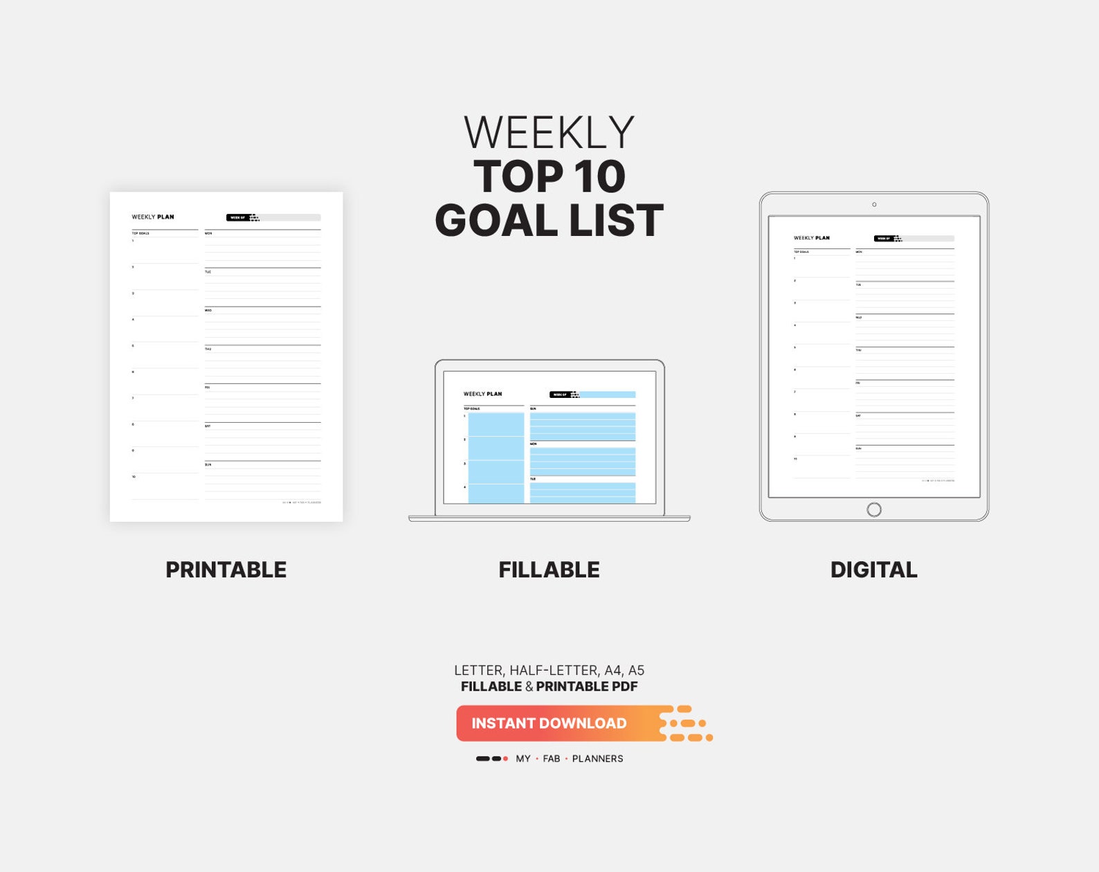 Weekly Top 10 Goal List, Goals Mapping, Setting & Review, Week Ahead ...