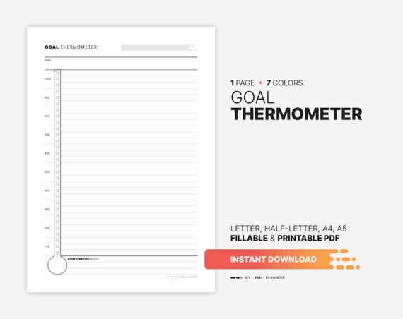 Goal Thermometer Chart Sheet Goals Crusher Action Plan | Etsy