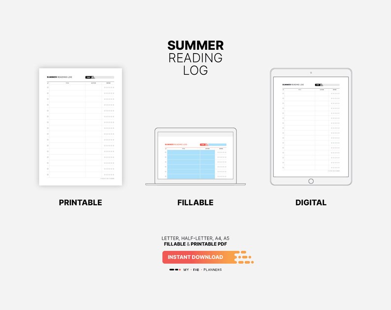 Summer Reading Log, Fillable Bucket List for Book Lover, Holiday Fun ...