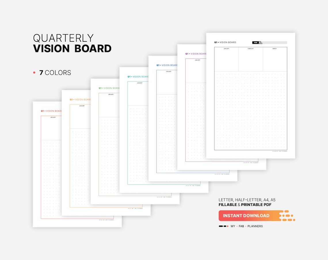 Quarterly Vision Board With 3-month Plan, Fillable Goal Dashboard ...
