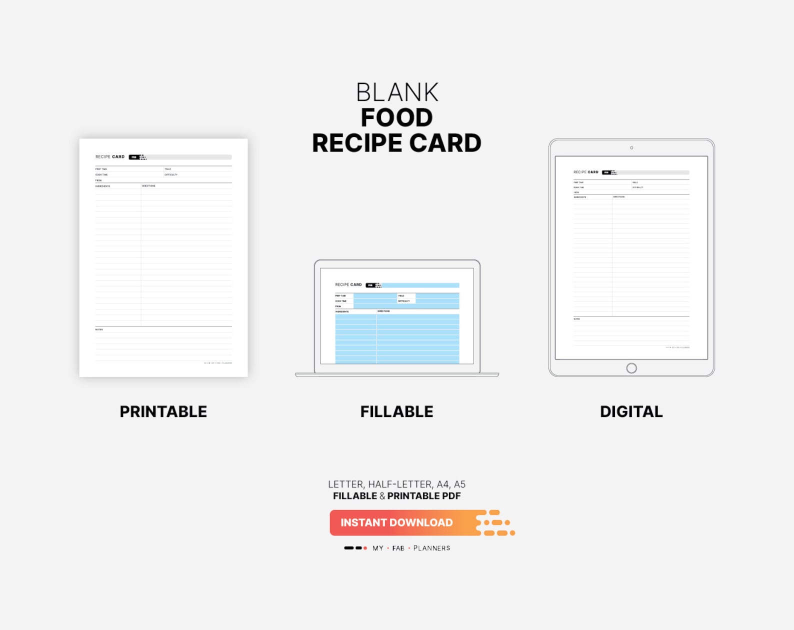 Blank Food Recipe Card, Fillable Personal Cards Book & Binder ...