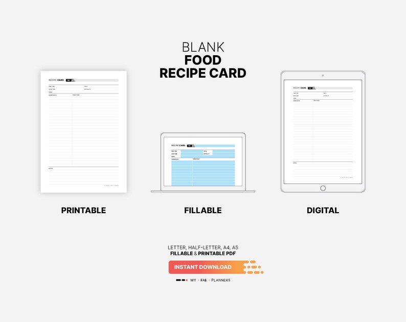 Blank Food Recipe Card, Fillable Personal Cards Book & Binder ...