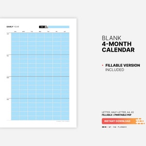 Yearly 4-month Calendar, Fillable Planner Template, Blank Yearly ...