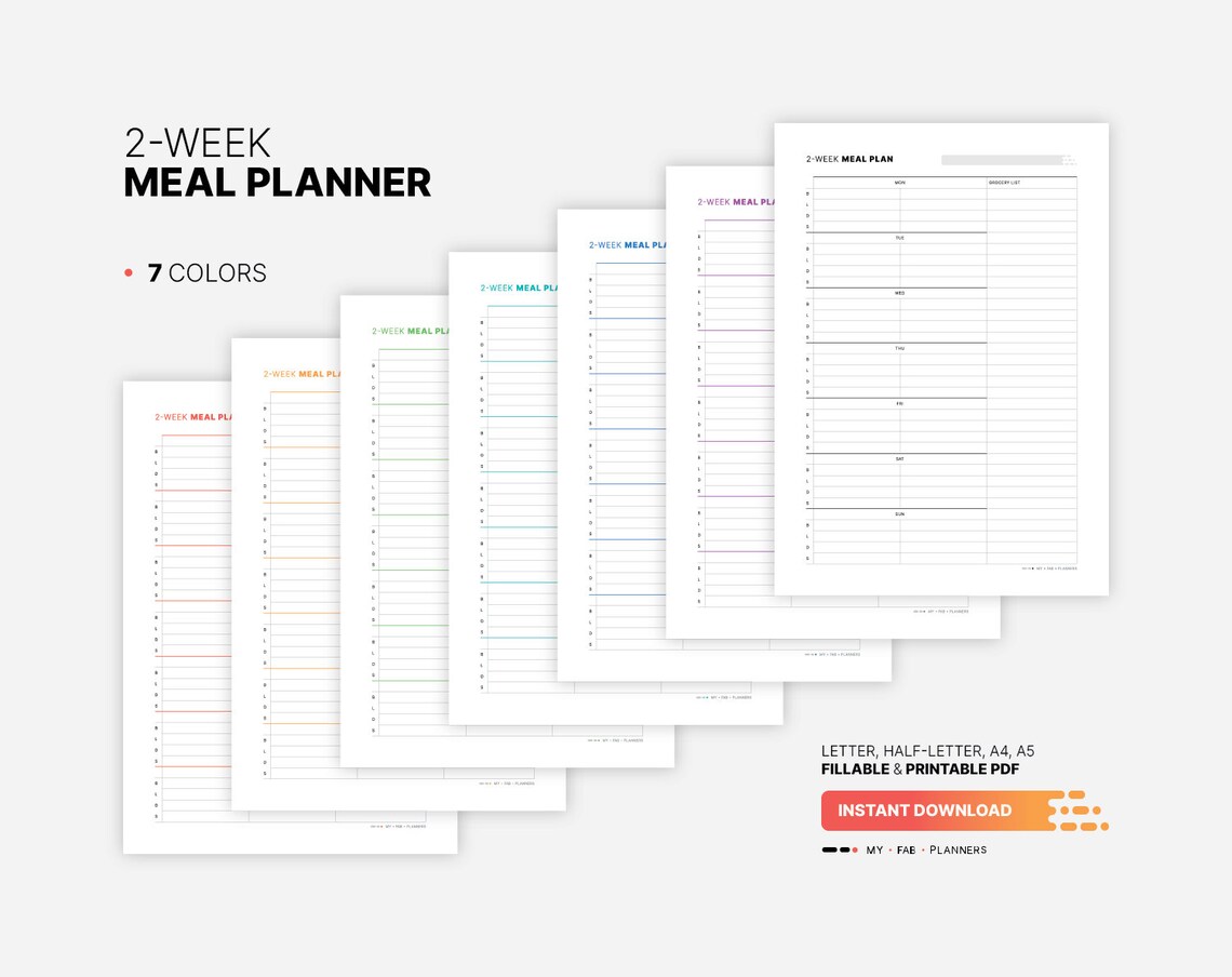 2-week Meal Planner, Grocery List, Printable Biweekly Healthy Prep Plan ...