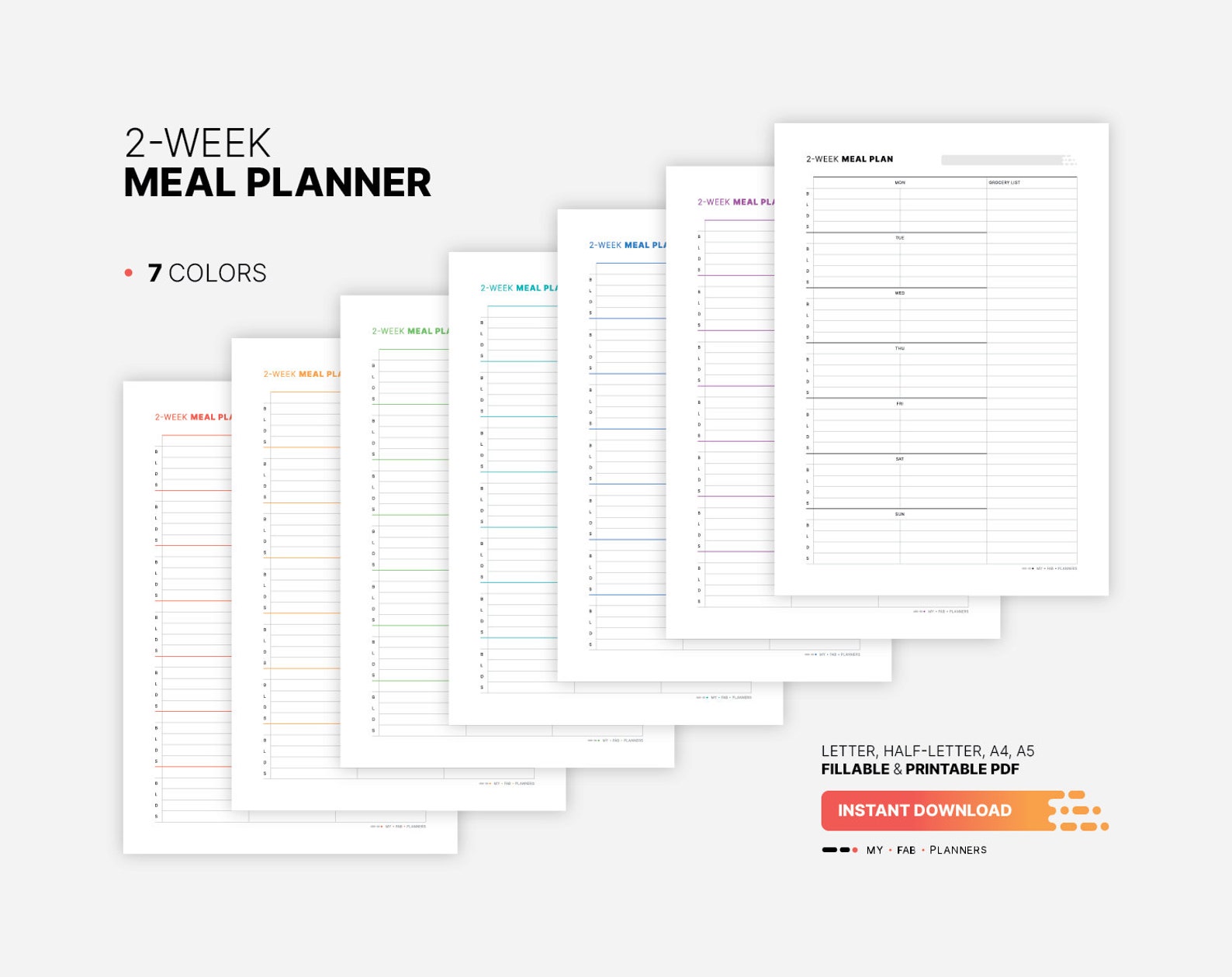 2-week Meal Planner, Grocery List, Printable Biweekly Healthy Prep Plan ...