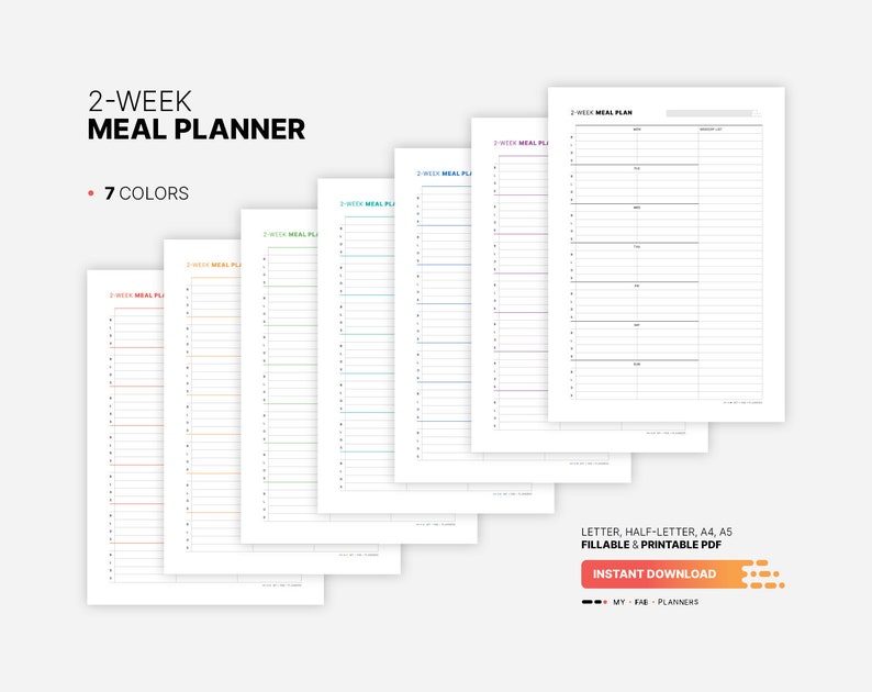 2-week Meal Planner, Grocery List, Printable Biweekly Healthy Prep Plan ...