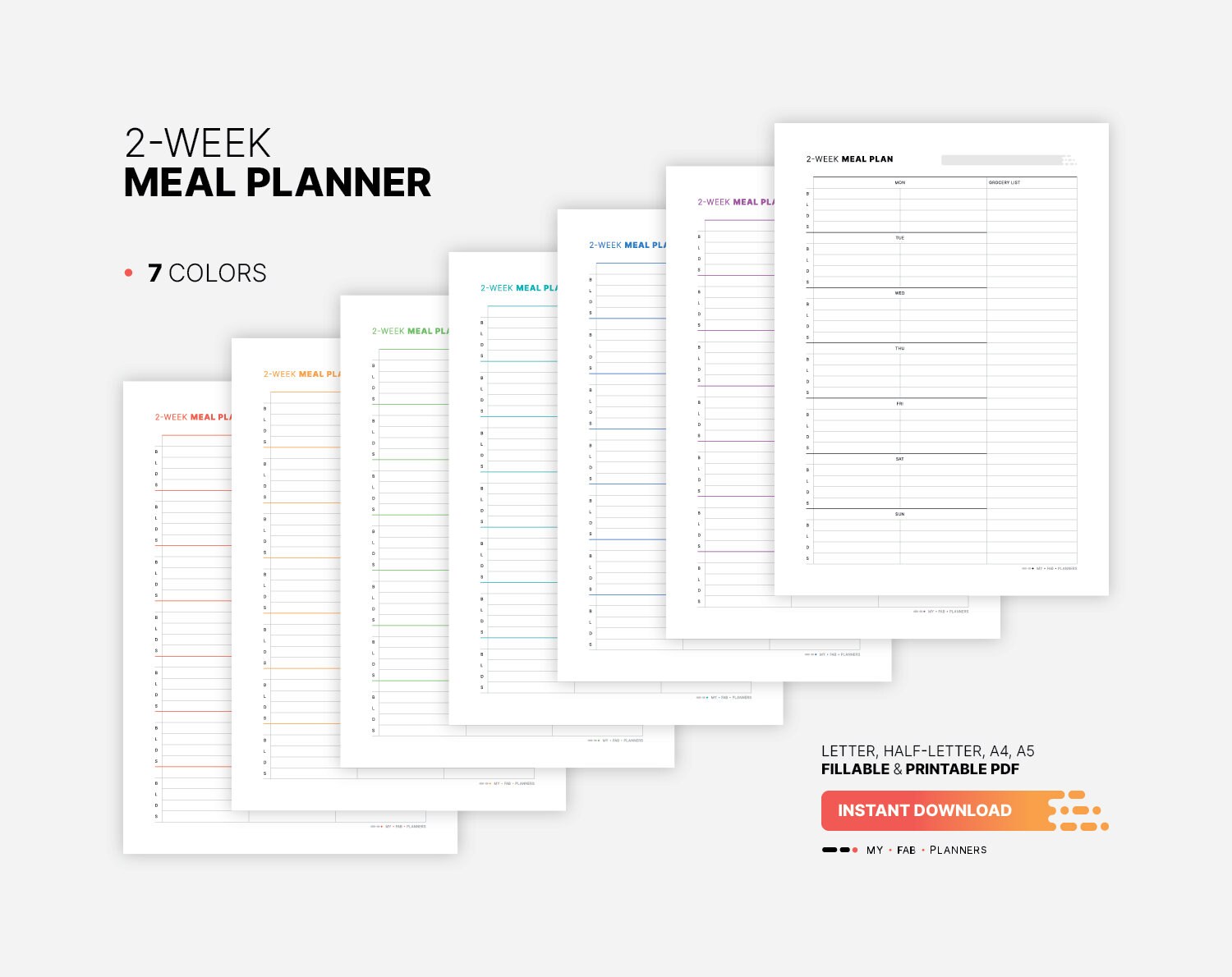 2-week Meal Planner, Grocery List, Printable Biweekly Healthy Prep Plan ...