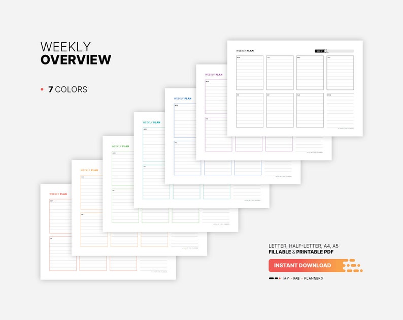 Weekly Overview, Work Productivity Planner, Fillable Schedule, Undated ...