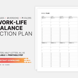 Weekly Work-life Balance & Action Plan Goal Setting Log | Etsy