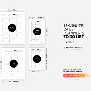 15 Minute Daily Planner With to Do List Template, Fillable Time Slots ...