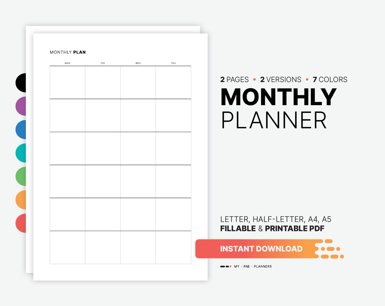 Month Only Planner, Undated Monthly Calendar, Fillable Blank Important ...