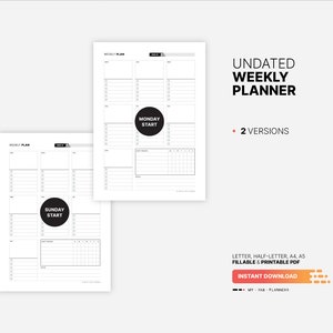 Undated Weekly Planner, Fillable Things to Do List, Printable Work ...