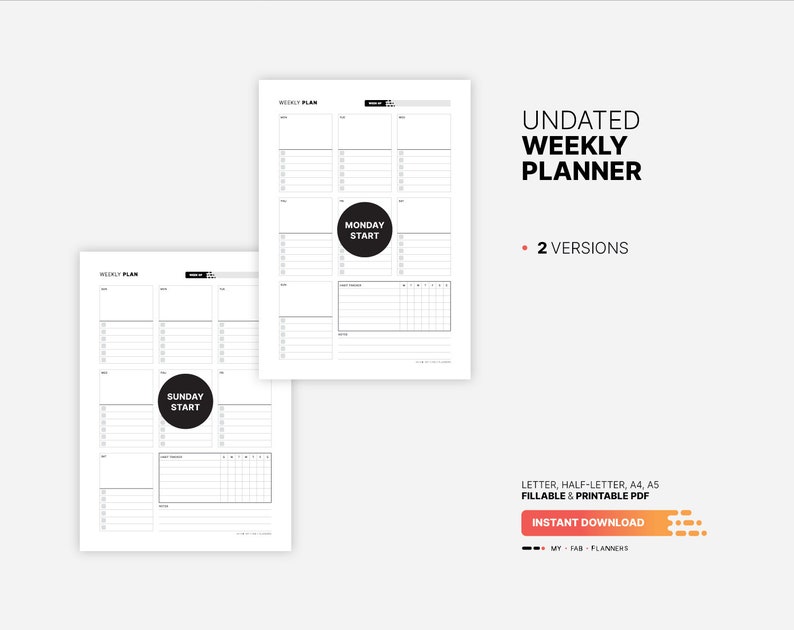 Undated Weekly Planner, Fillable Things to Do List, Printable Work ...