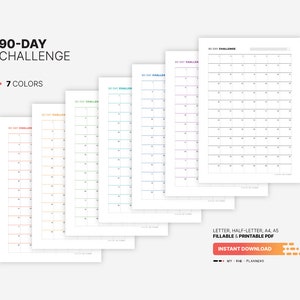 90-day Challenge Tracker, Fillable Printable PDF, Goal & Habit Tracker ...