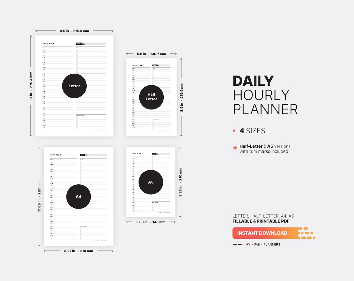 Half Hour Daily Planner, Block Time Schedule, Everyday Fillable Task ...