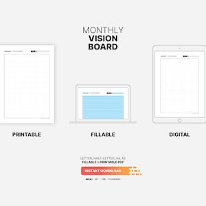 Monthly Vision Board Printable Planner Template, Fillable Digital Goal ...
