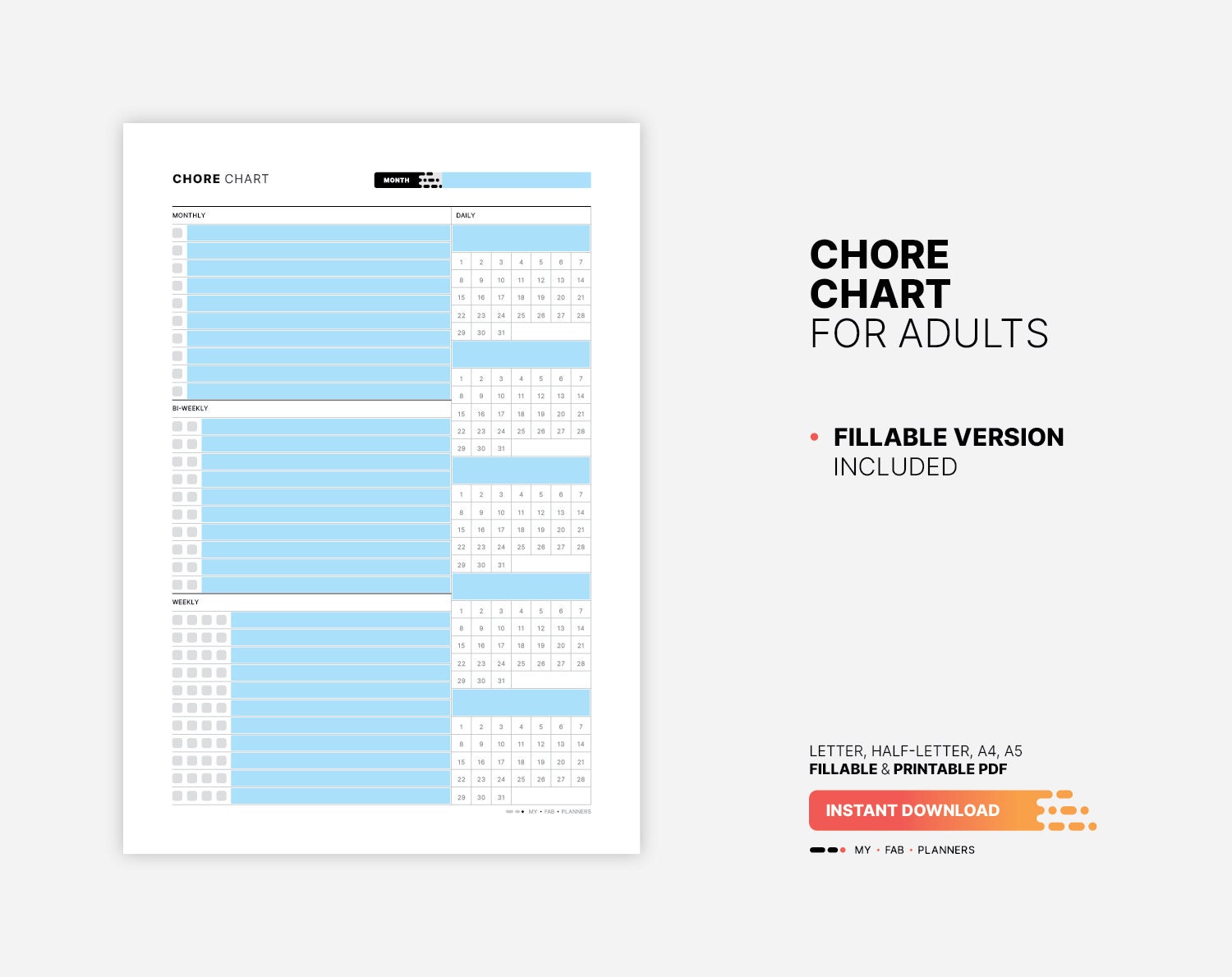 Chore Chart for Adults Fillable Daily and Weekly List Sheet - Etsy