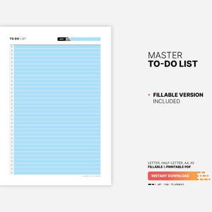Master to Do List, Get Organized Planner, Printable Things to Do ...