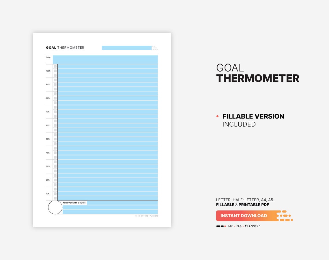 Goal Thermometer Chart Sheet, Goals Crusher Action Plan, Tracker, Meter ...