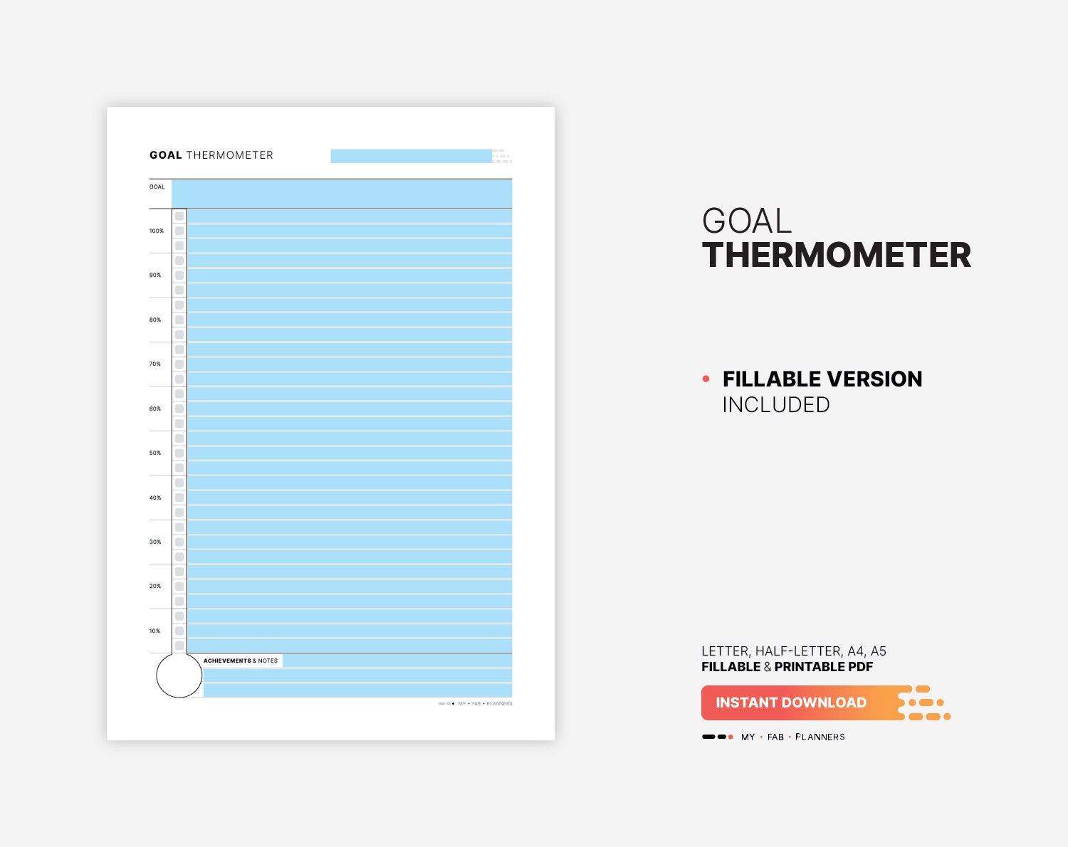 Goal Thermometer Chart Sheet, Goals Crusher Action Plan, Tracker, Meter ...
