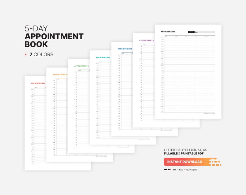 Undated Work Appointment Book, Weekly Hourly Planner, Fillable 15 ...