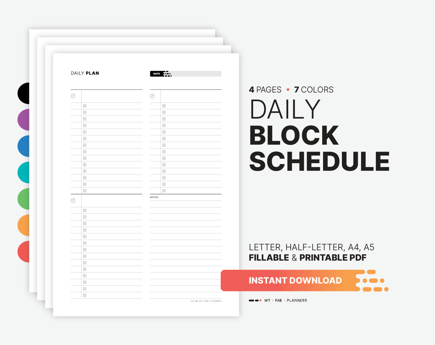 Daily Block Schedule Planner, Hourly Task Checklist, Tracker & Manager ...