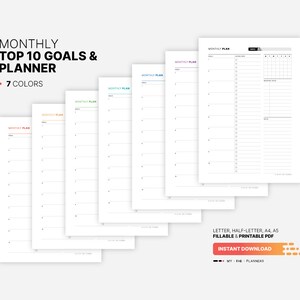 Monthly Top 10 Goal List & Planner, Goals Mapping, Setting, Review ...