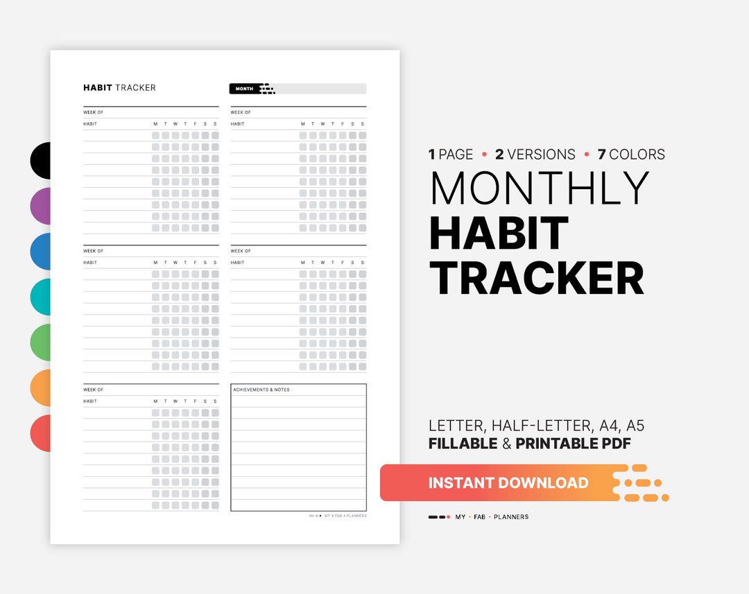 Monthly Habit Tracker, Printable Weekly, Daily Planner, Morning ...