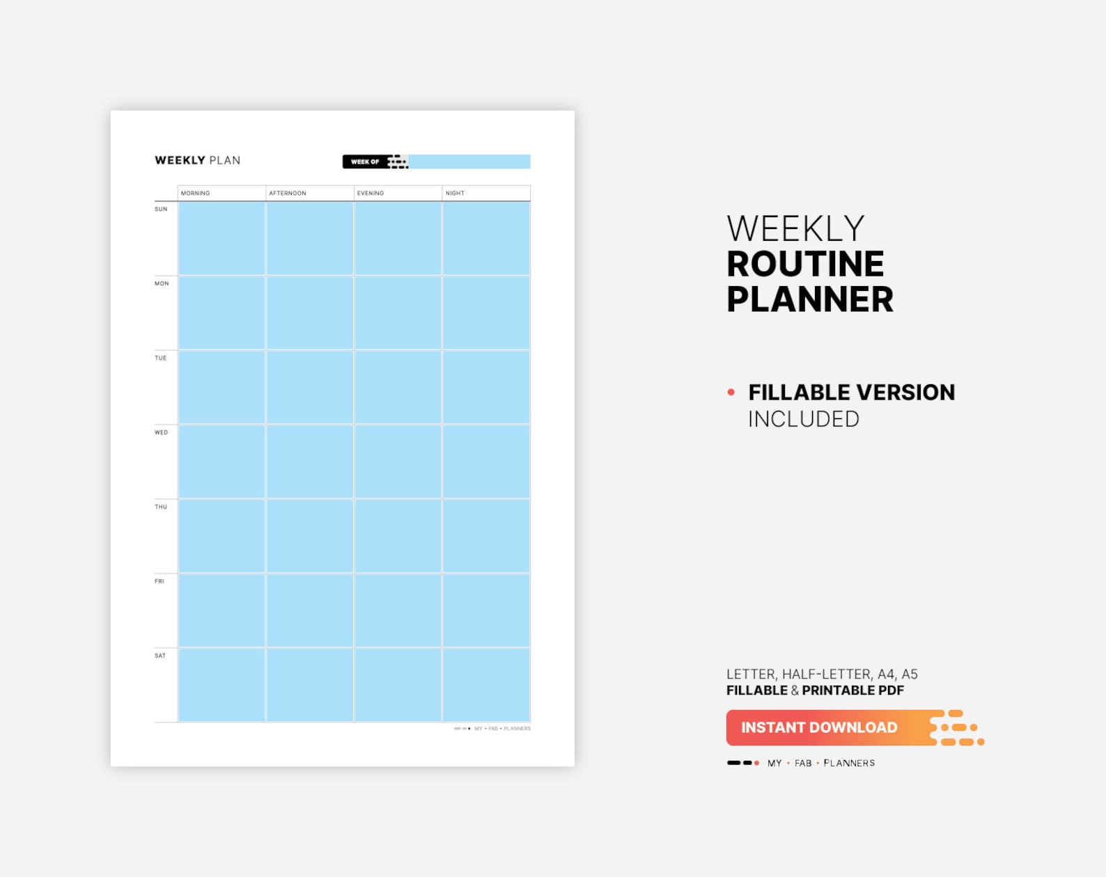 Weekly Routine Planner, Printable Daily Chore Chart, Fillable Morning ...